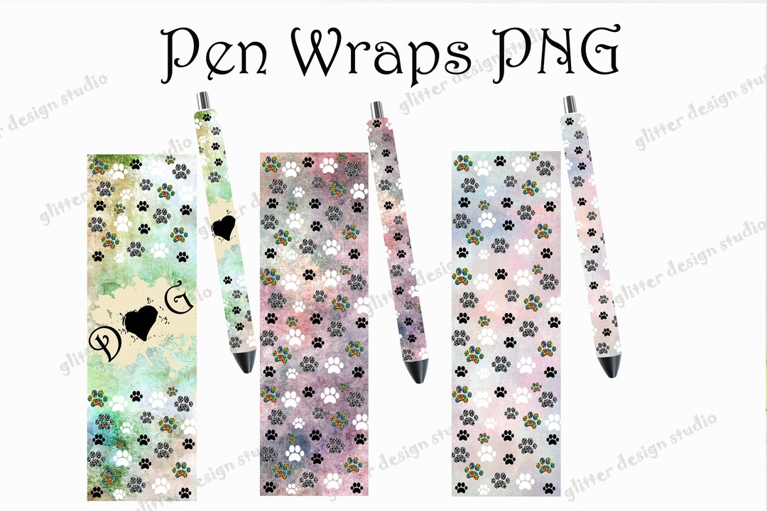 Dog Pen Wraps, Paw Print Pen Wrap, Glitter Pen Wraps, Animal Pen Wrap ...