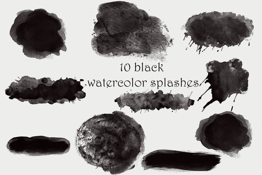 Black Watercolor Splash Clipart, Watercolor Brush Strokes, Black ...