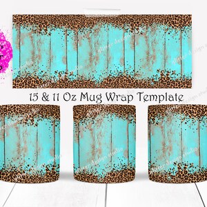 Turquoise Rustic Wood Leopard Print PNG Mug Templates,seamless Coffee ...