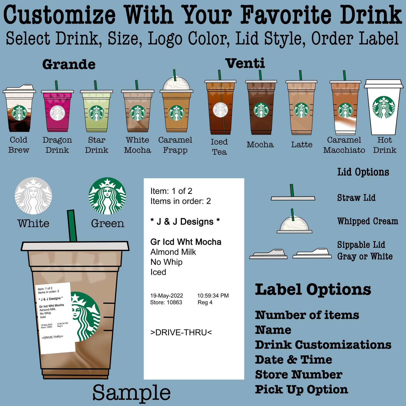 Customizable Starbucks Drink Sticker - Etsy