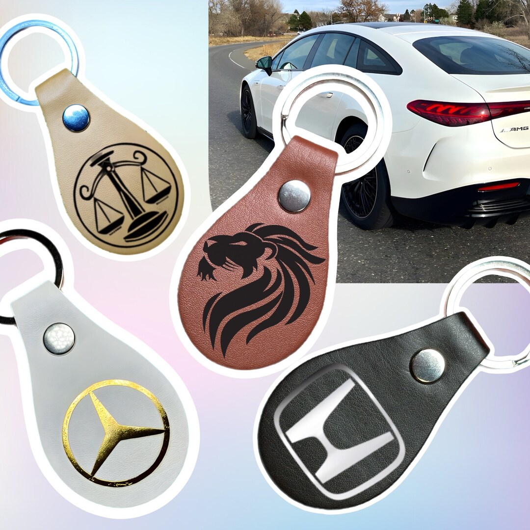 Customized Leather Keychain tear Drop Shape Custom Chrome Design ...