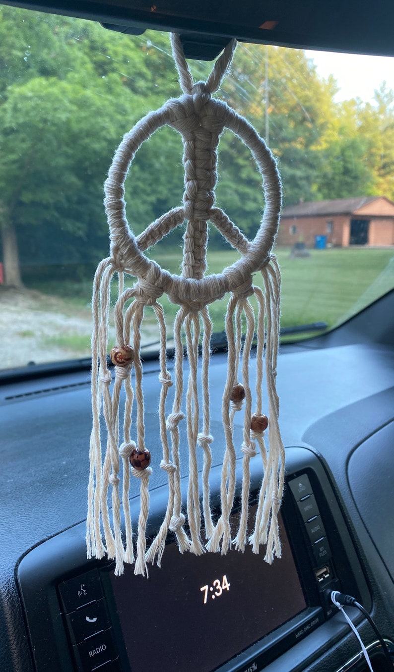 Macrame Peace Sign Car Mirror Charm Hippie Car Decor Boho - Etsy