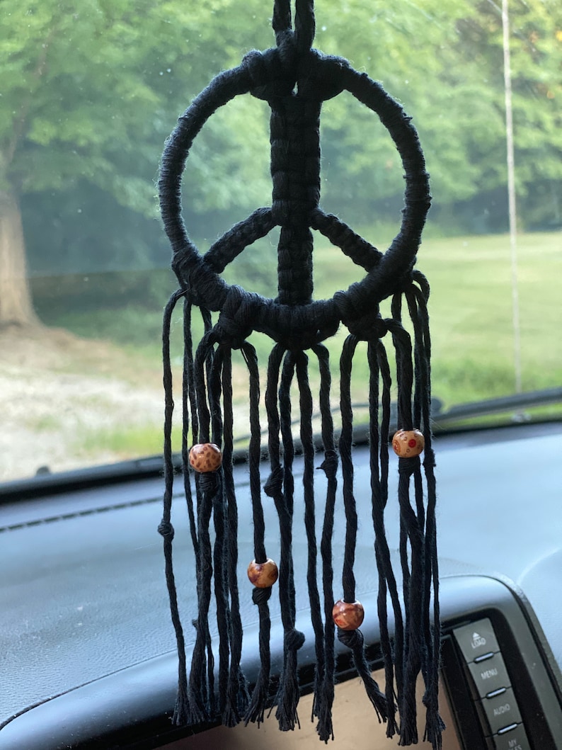 Macrame Peace Sign Car Mirror Charm Hippie Car Decor Boho - Etsy