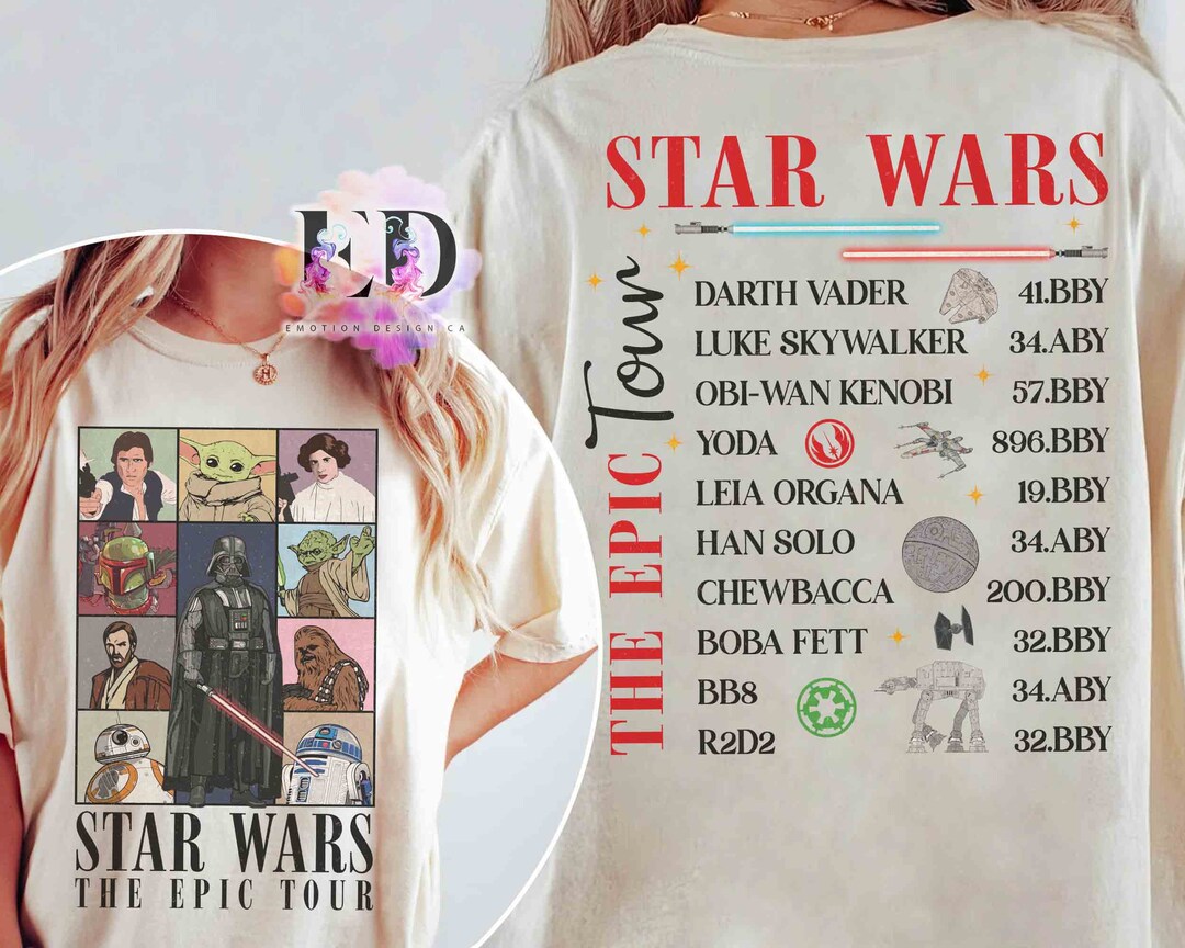 2-sided Vintage Star Wars the Epic Tour T-shirt, Star Wars Light Saber ...