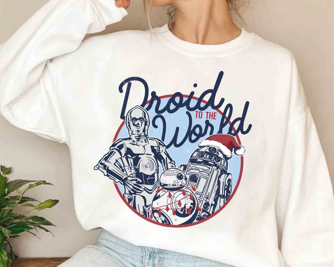 Santa Droids R2-D2 C 3PO to the World Christmas Spirit Light Sweatshirt ...
