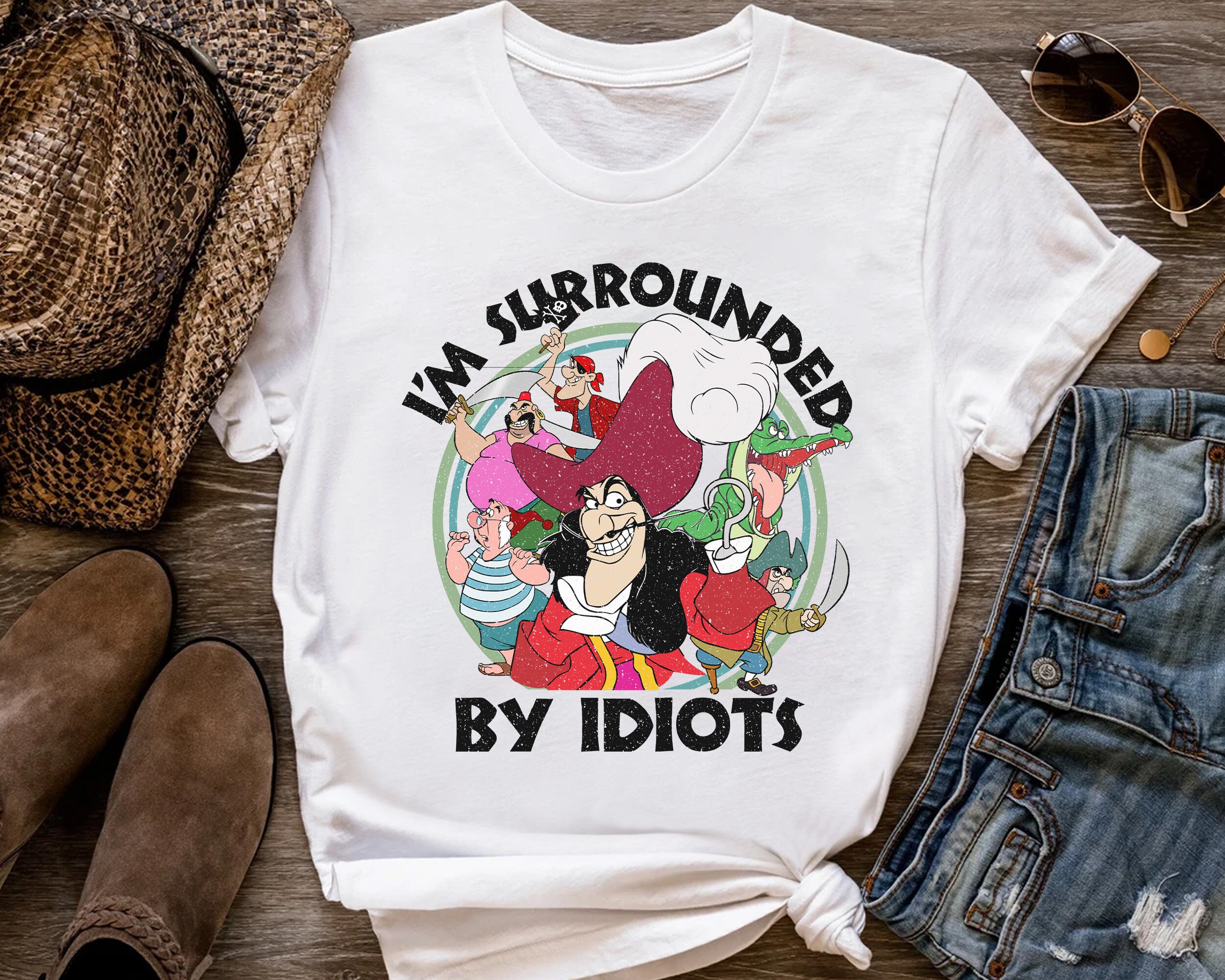 Retro Disney Peter Pan Villains Captain Hook Surrounded By Idiots T-Shirt