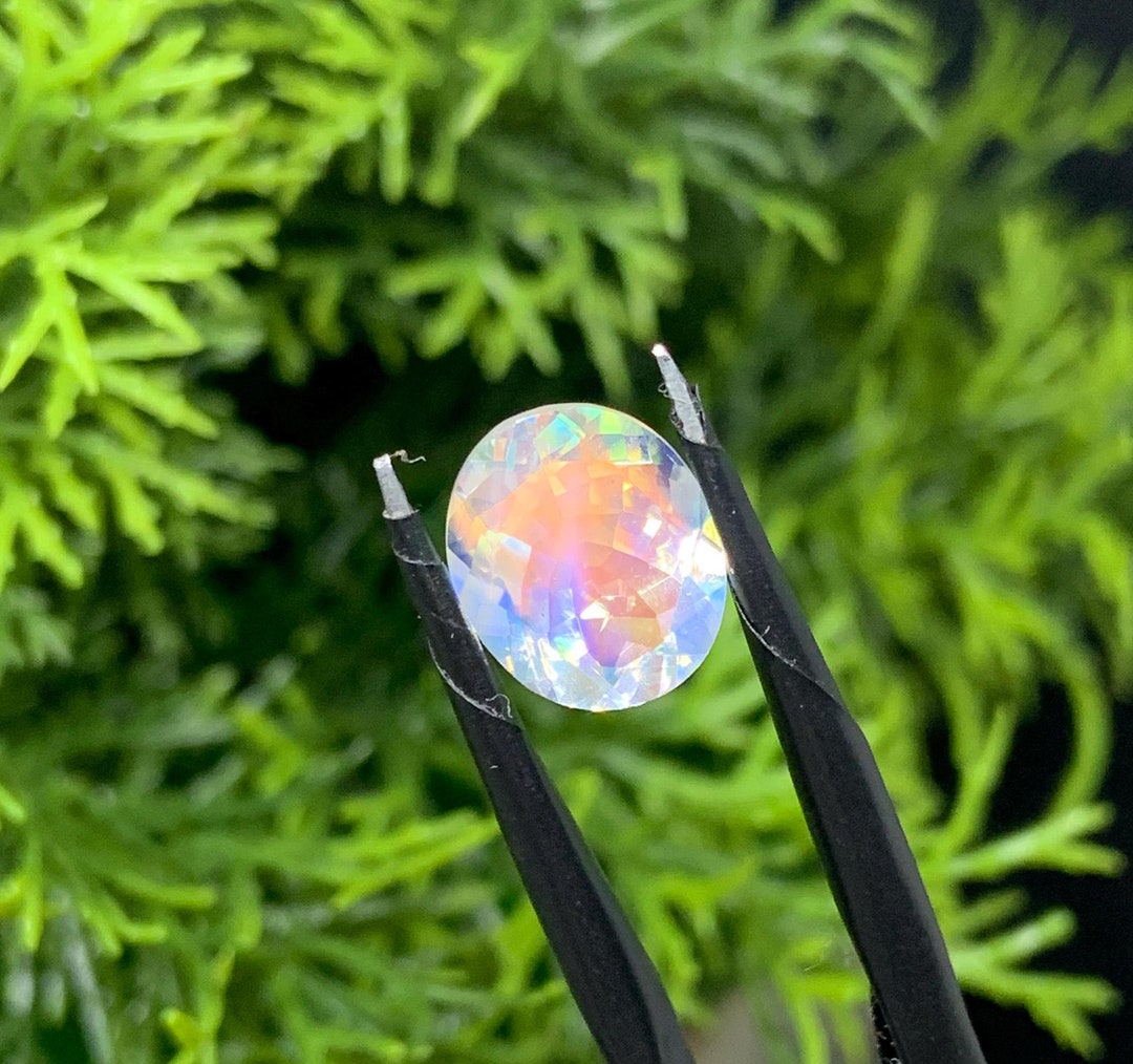 Natural moonstone loose oval shape rainbow gemstone, Oval cut faceted ...