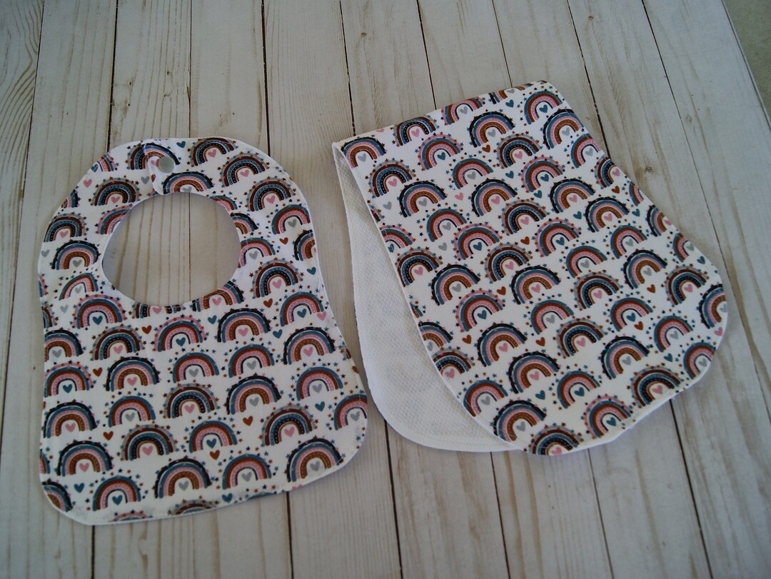 Rainbow Bib and Burp Cloth Set/ Earth Tone Bib/ Rainbow Bib/mauve ...