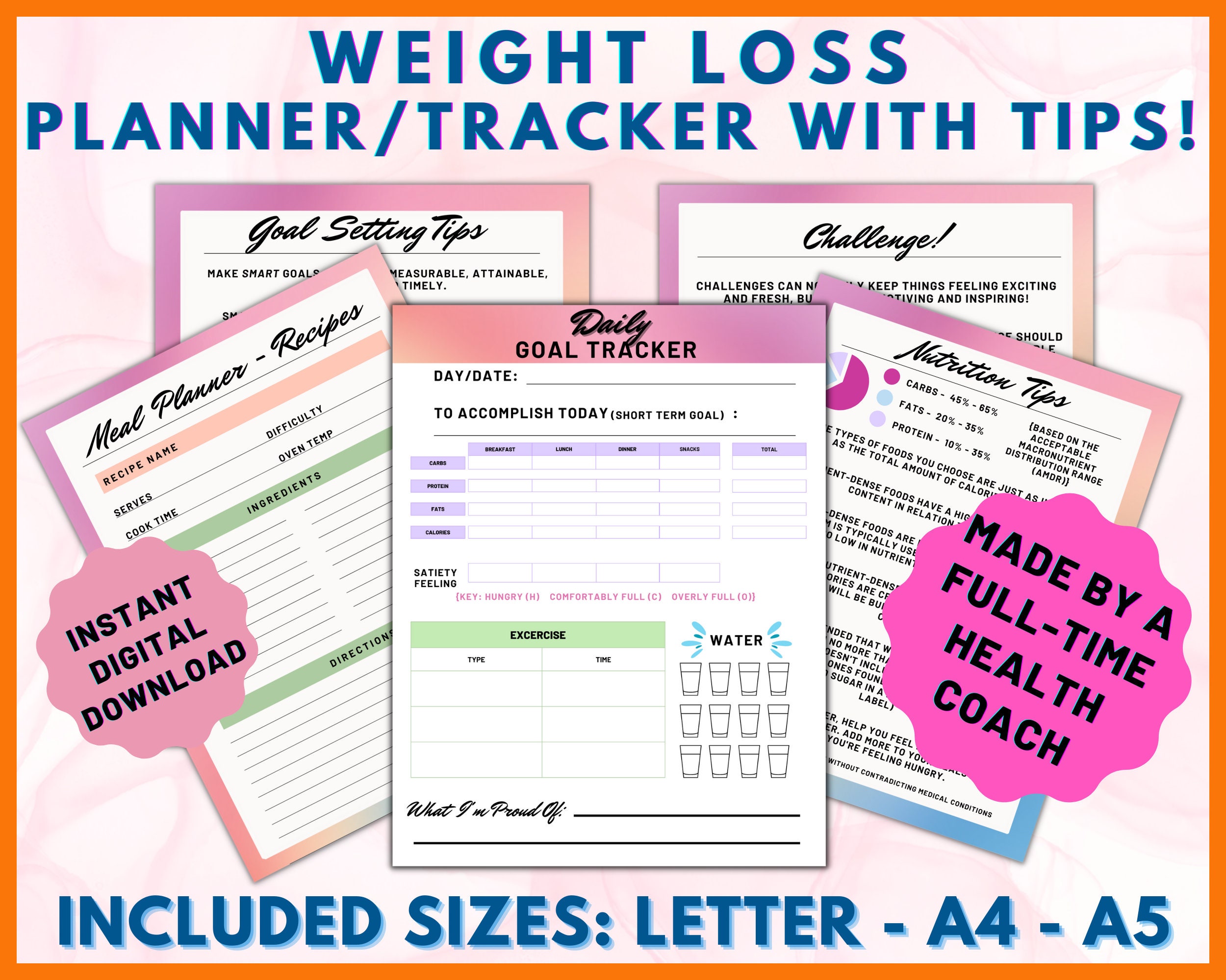 Digital Weightloss Journal, Printable Weightloss Tracker, Digital ...