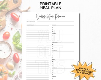 2 in 1 Weekly Printable Meal Plan | Undated Meal Plan, Meal Plan ...
