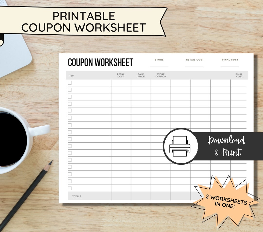 Coupon Worksheet | Printable Couponing Aid | Couponing Aid | Printable ...