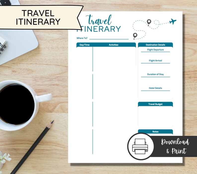 Printable Travel Itinerary | Easy to Use Travel Itinerary | Custom ...