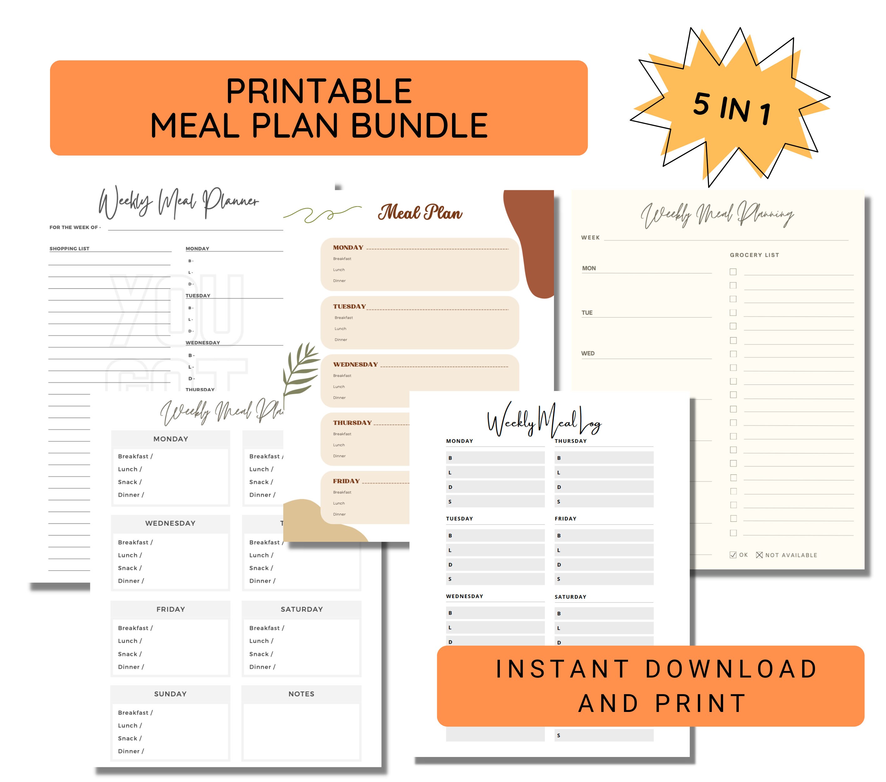 Printable Meal Plan Bundle | Undated Meal Plan, Meal Plan Template, Instant Download, Printable ...