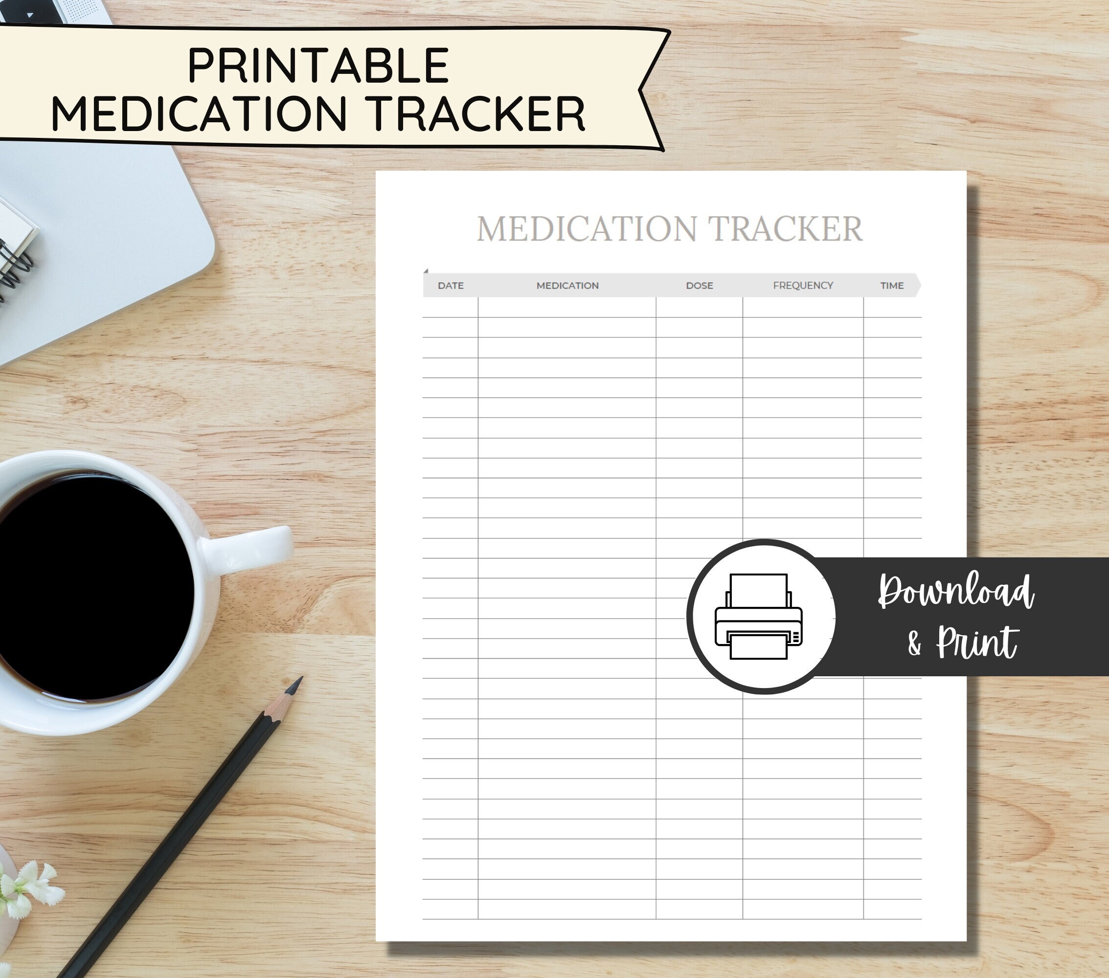 Medication Tracker | Undated Note List, Daily Caregiver Printable, 2022 ...