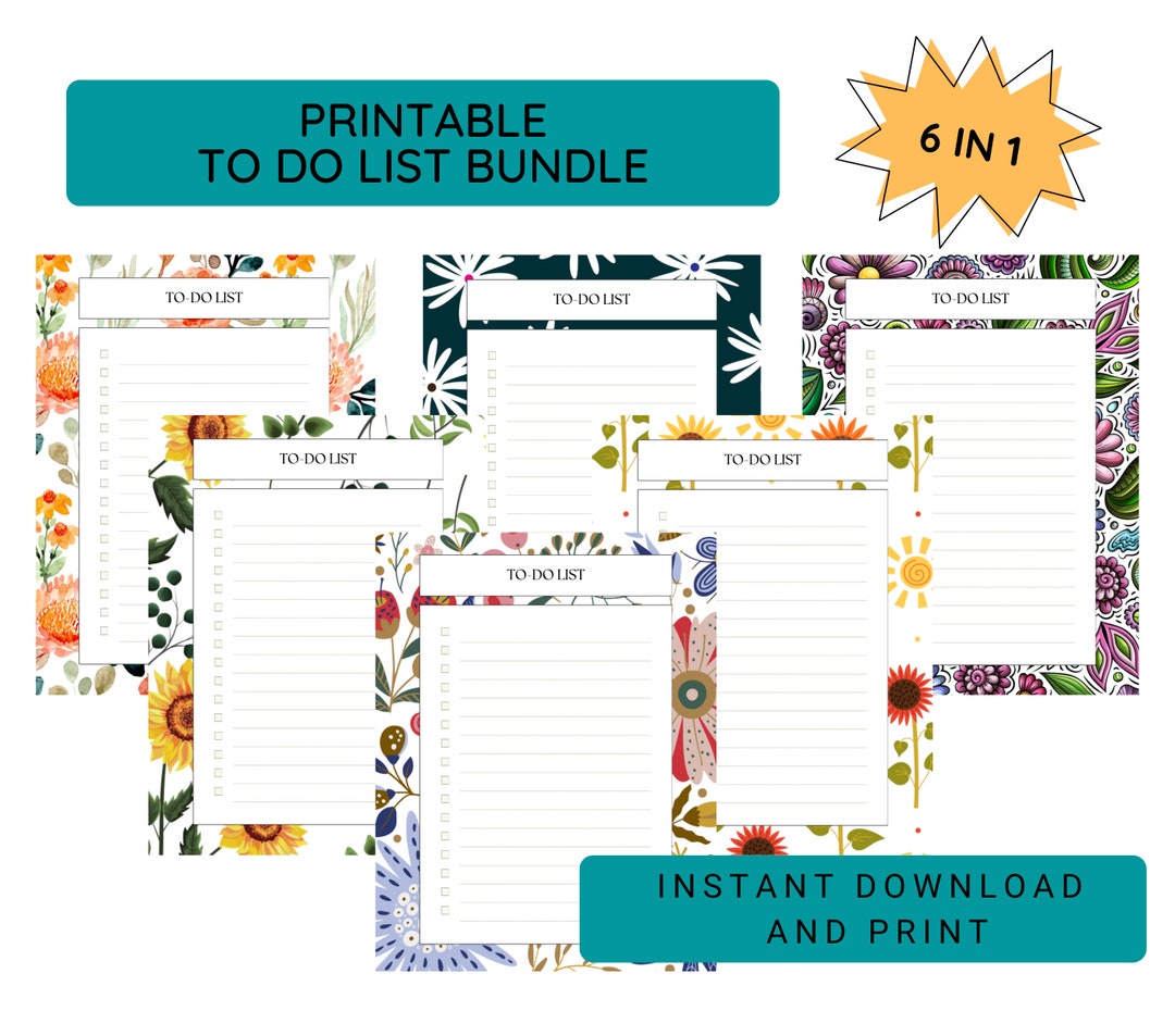 Floral to Do List Bundle | Undated to Do List, Task List Template ...