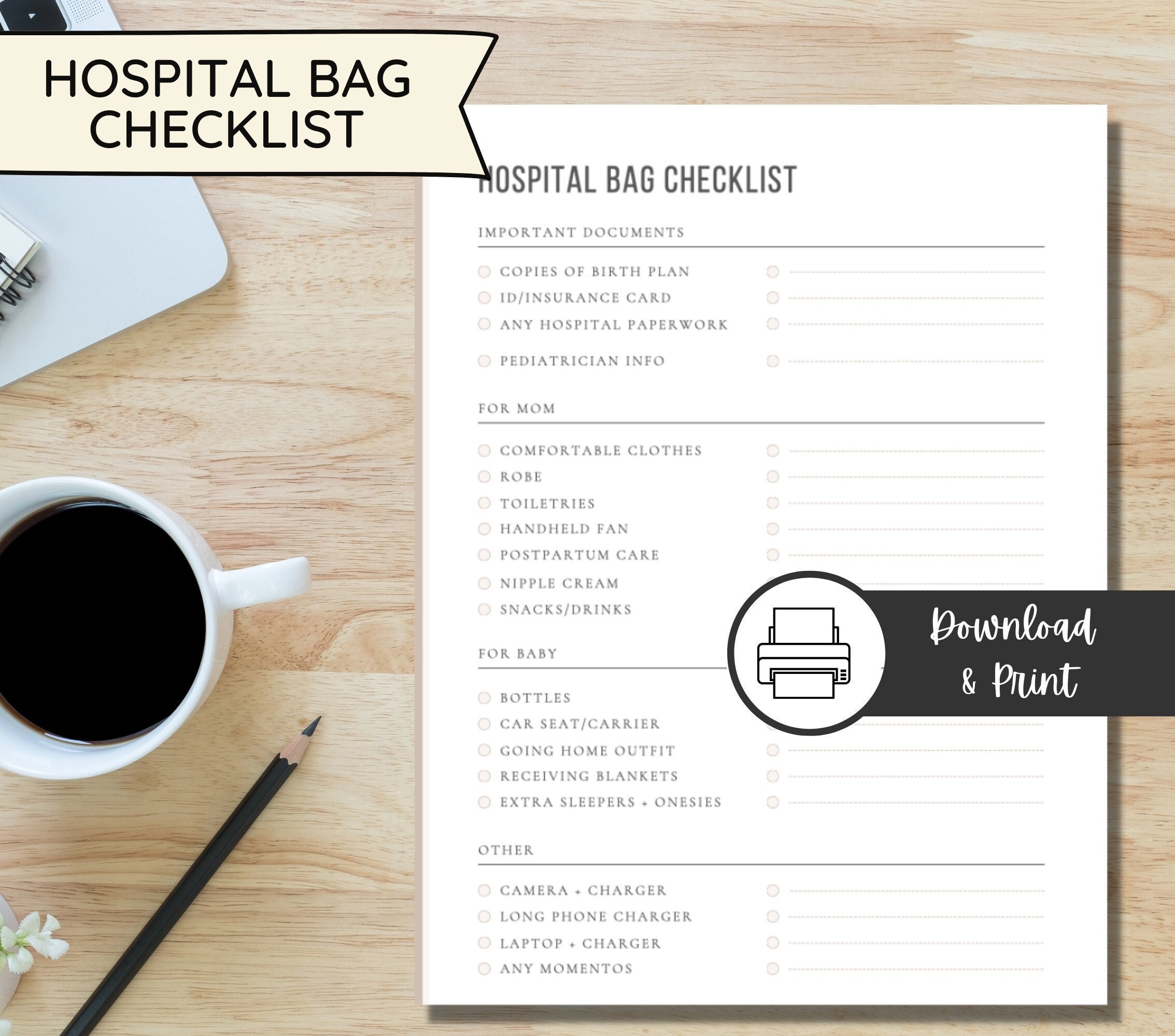 Printable Hospital Packing List | Hospital Packing List for Baby ...