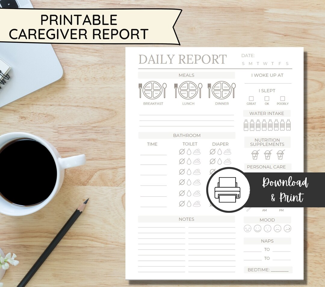 Caregiver Report | Undated Note List, Daily Caregiver Printable, 2022 ...