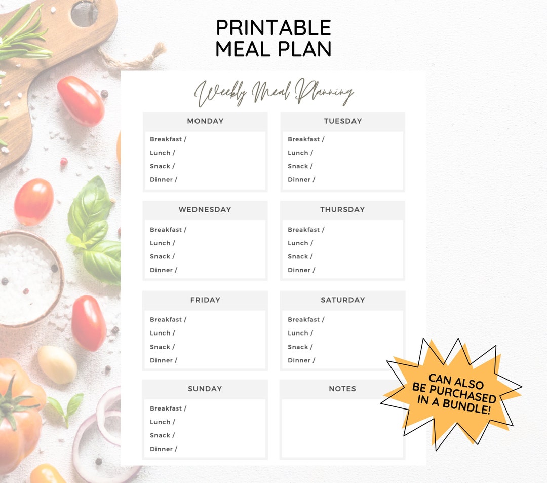 Weekly Printable Meal Plan | Undated Meal Plan, Meal Plan Template ...