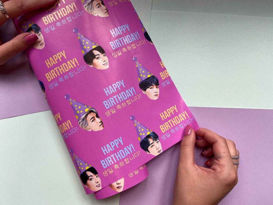 BTS Birthday Wrapping Paper | BTS Pink Birthday Gift Wrap | K-pop Gift ...