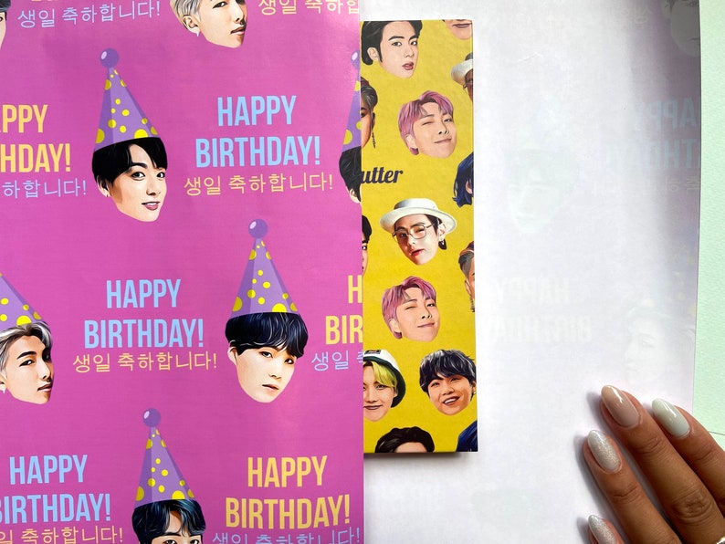 BTS Birthday Wrapping Paper BTS Pink Birthday Gift Wrap - Etsy