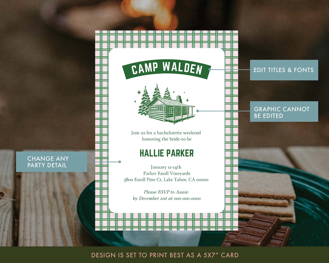 Camp Theme Party Invitation Template - Etsy