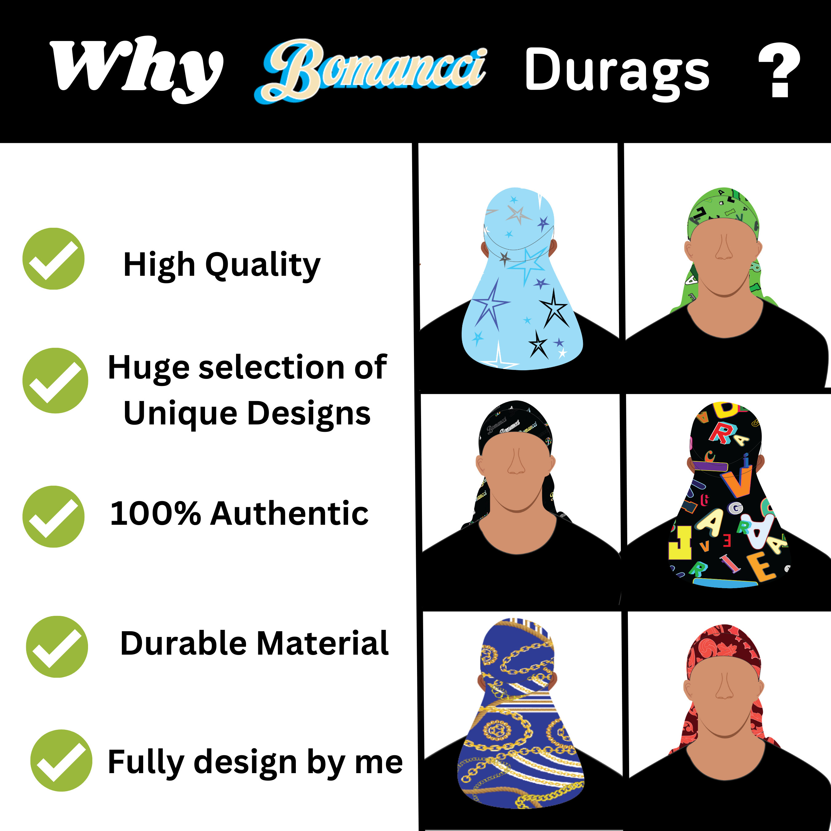 Designer Durags Pour 360 Vagues, Tresses, Dreadlocks, Pour Cheveux 2 ...