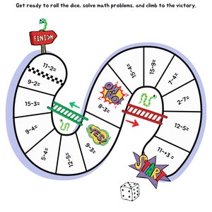 11 Fun! Math Activity Sheets With Snakes and Ladder Math Game - Etsy