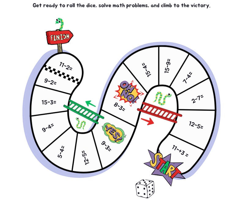 11 Fun! Math Activity Sheets With Snakes and Ladder Math Game - Etsy