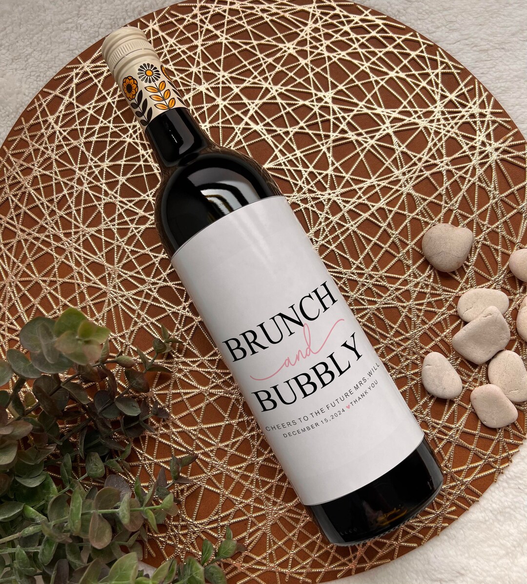 Brunch and Bubbly Wedding Wine Label, Personalized Bridal Shower Wine ...