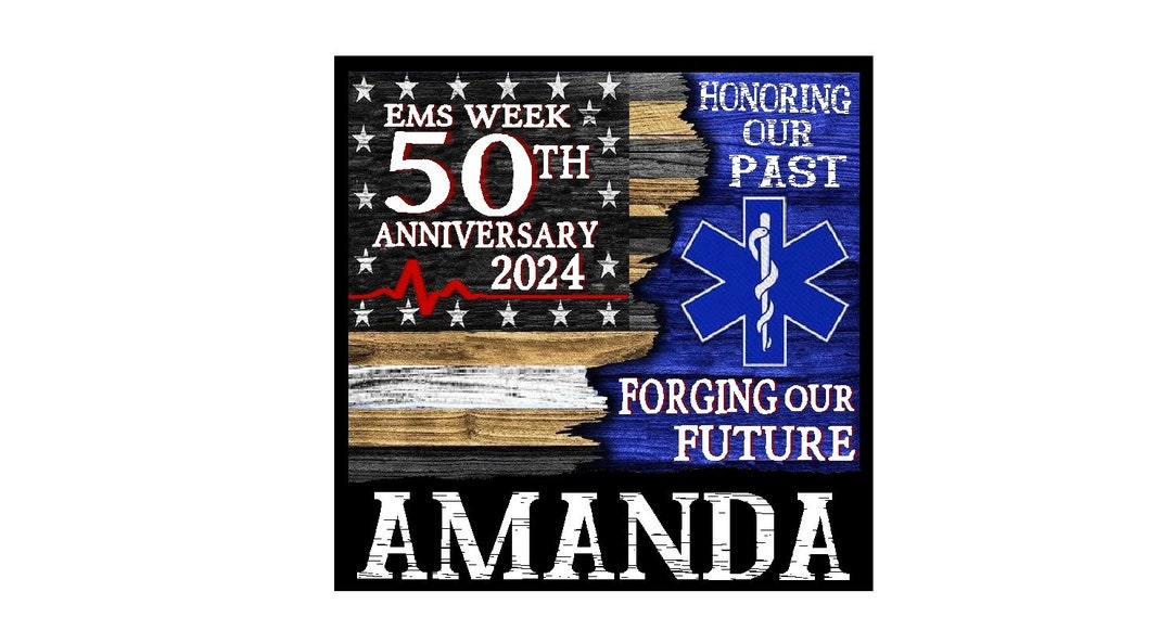 EMS Week Gift Personalized Magnet With Name Half Flag White Line Decor ...