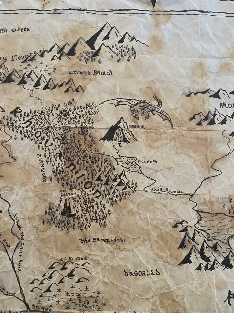 Map of Middle Earth, Hand Drawn and Aged. - Etsy