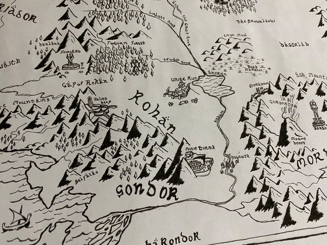 Hand Drawn Map of Middle Earth - Etsy