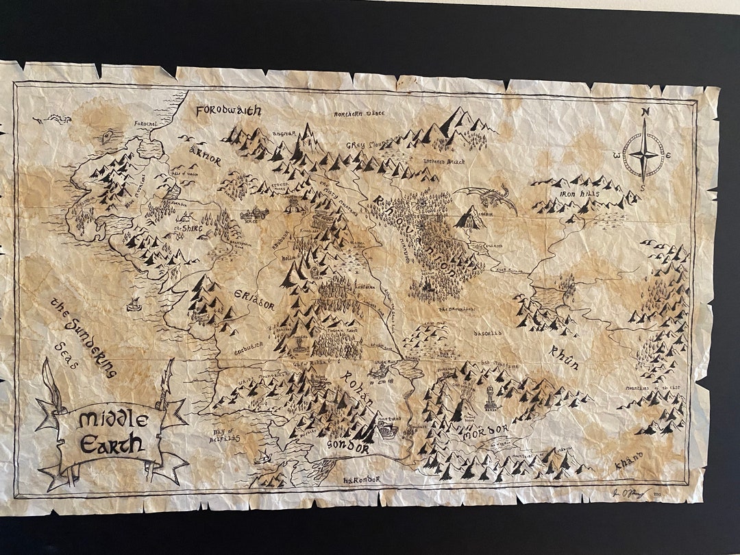 Map of Middle Earth, Hand Drawn and Aged. - Etsy
