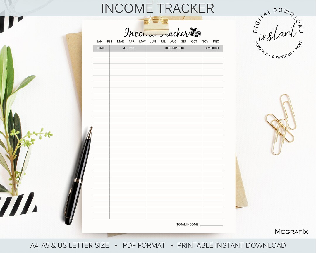 Income Tracker Printable Income Tracker Finance Tracker Budget Tracker ...