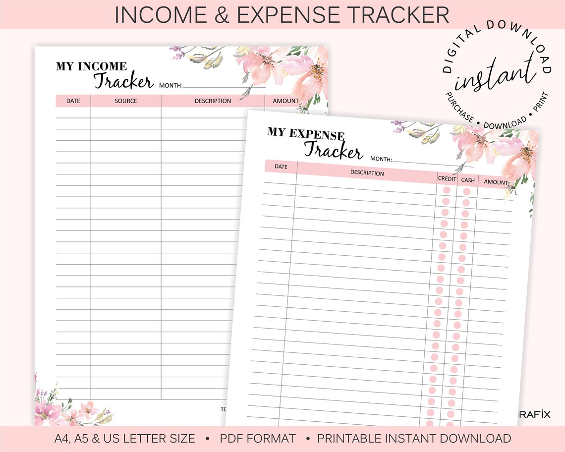 Flower Income and Expense Tracker Printable Income Tracker Expense ...