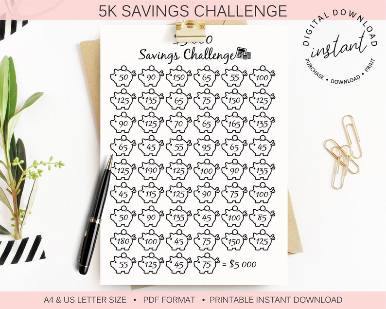 5K Money Saving Challenge Printable 5K Savings Challenge - Etsy UK