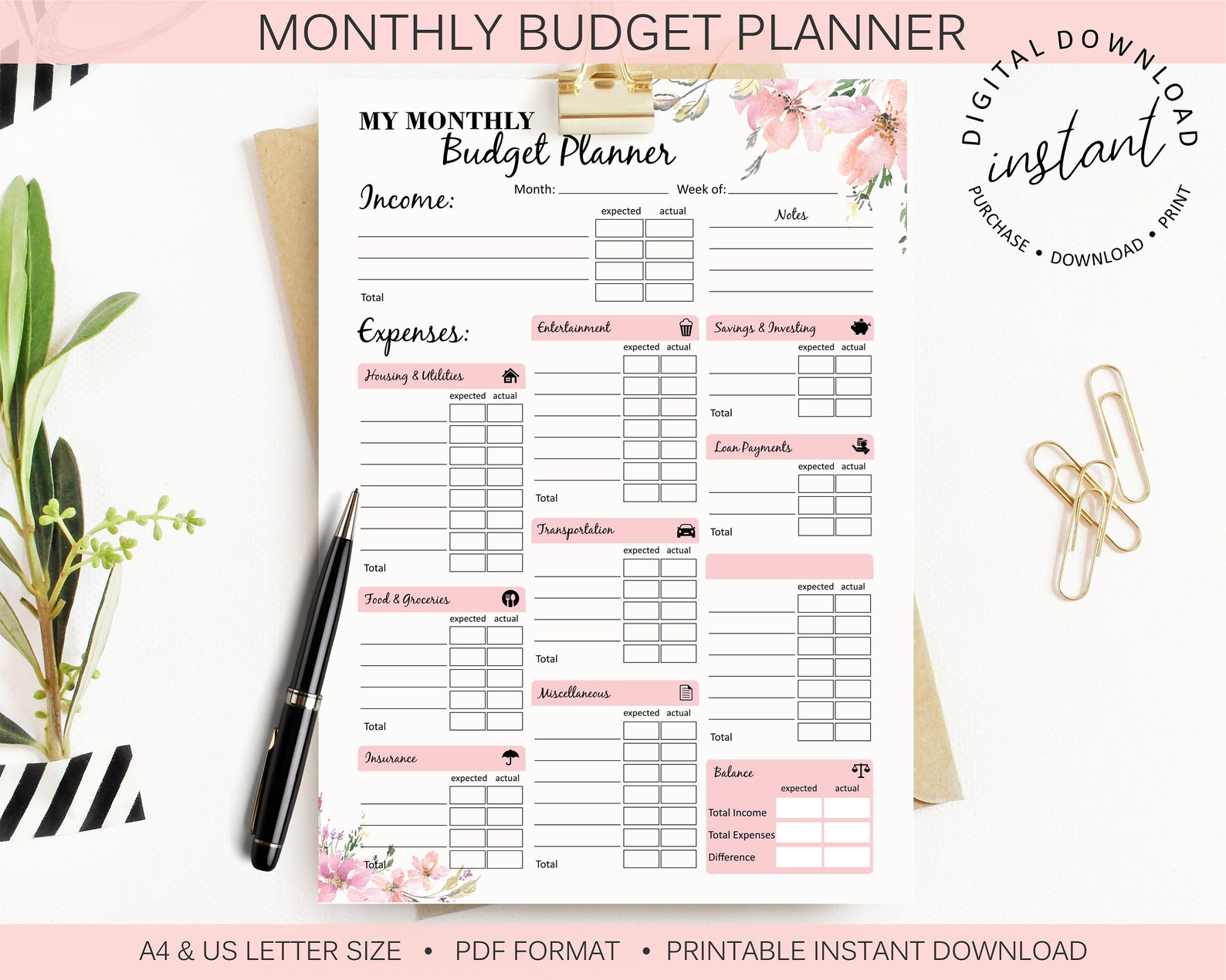 Flower Monthly Budget Planner Printable | Budget Tracker Printable ...