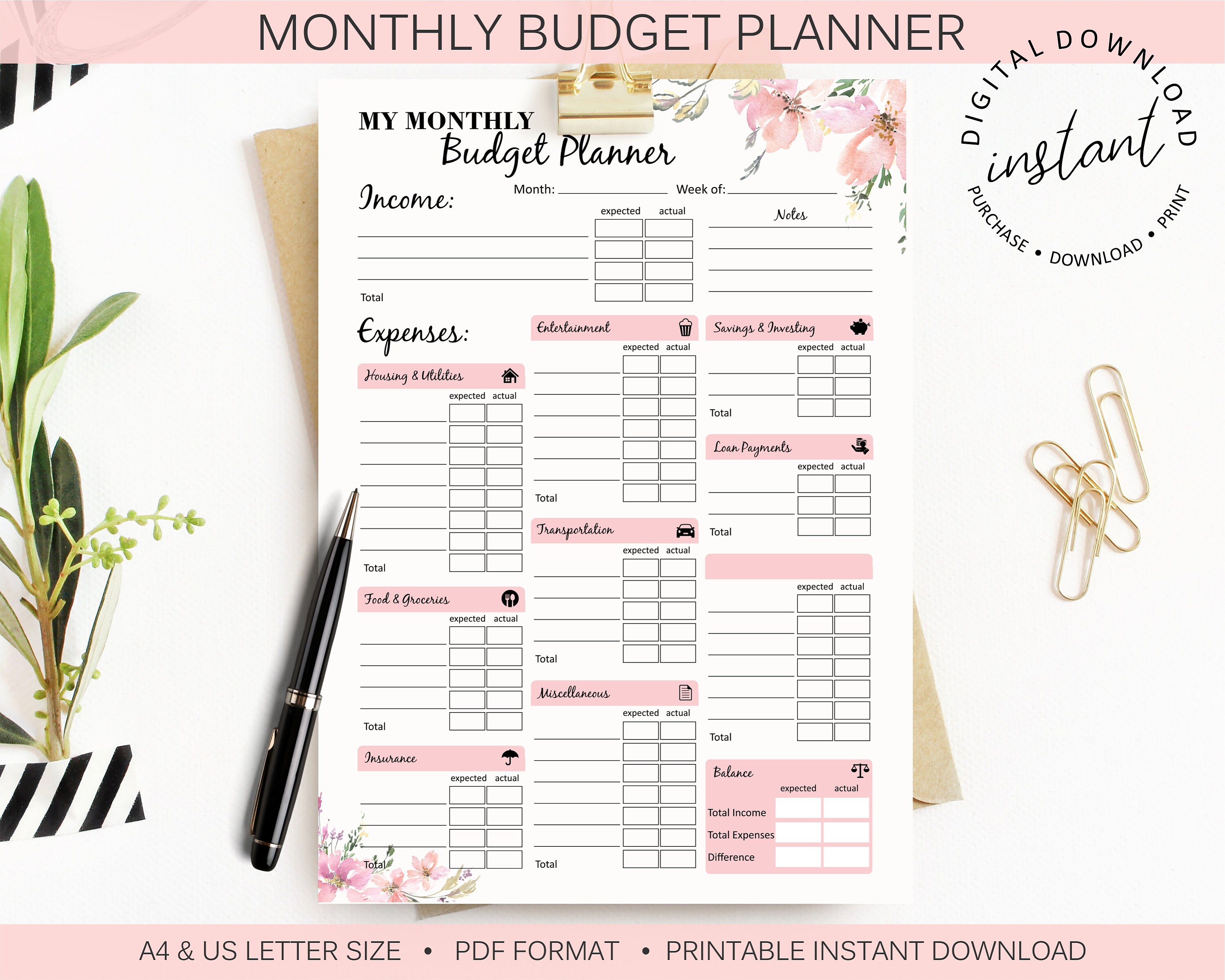 Flower Monthly Budget Planner Printable | Budget Tracker Printable ...