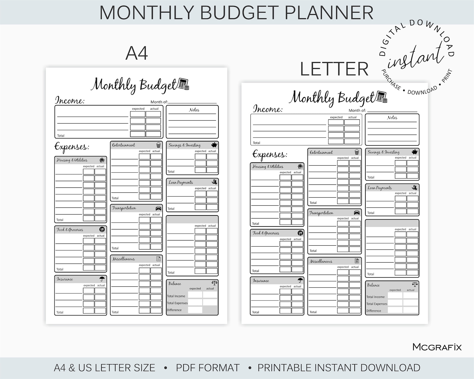 Monthly Budget Planner Printable Expense Tracker Finance Planner ...