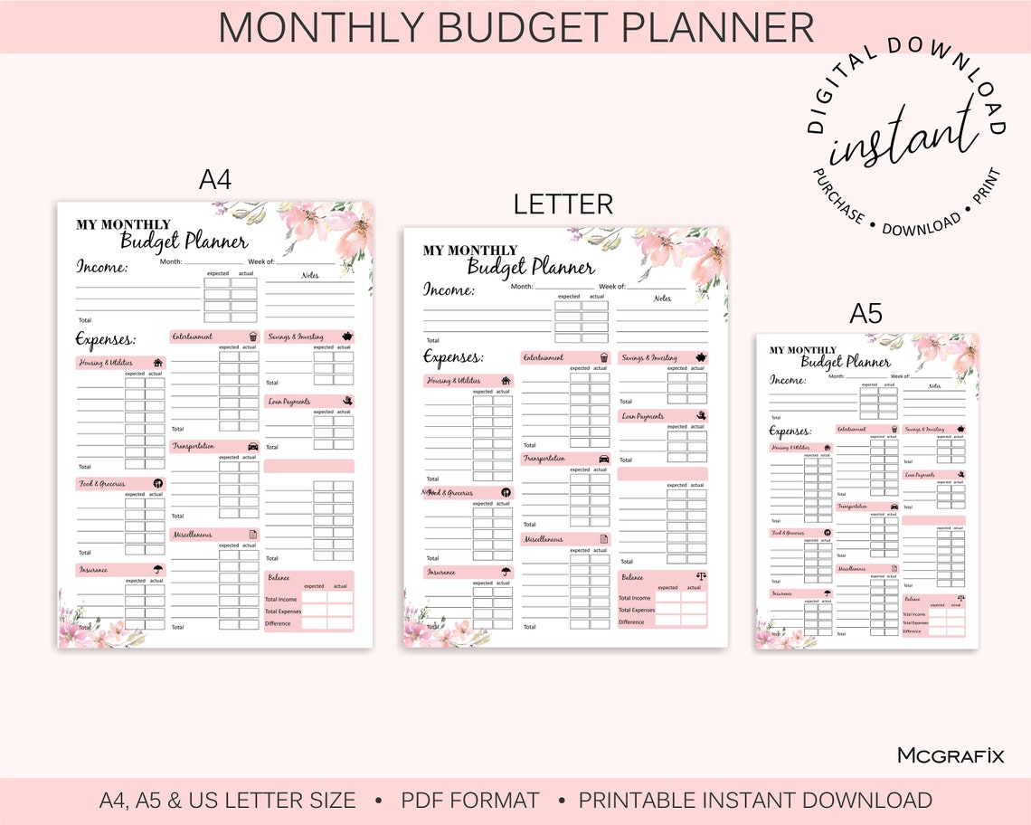 Flower Monthly Budget Planner Printable Budget Tracker Printable ...