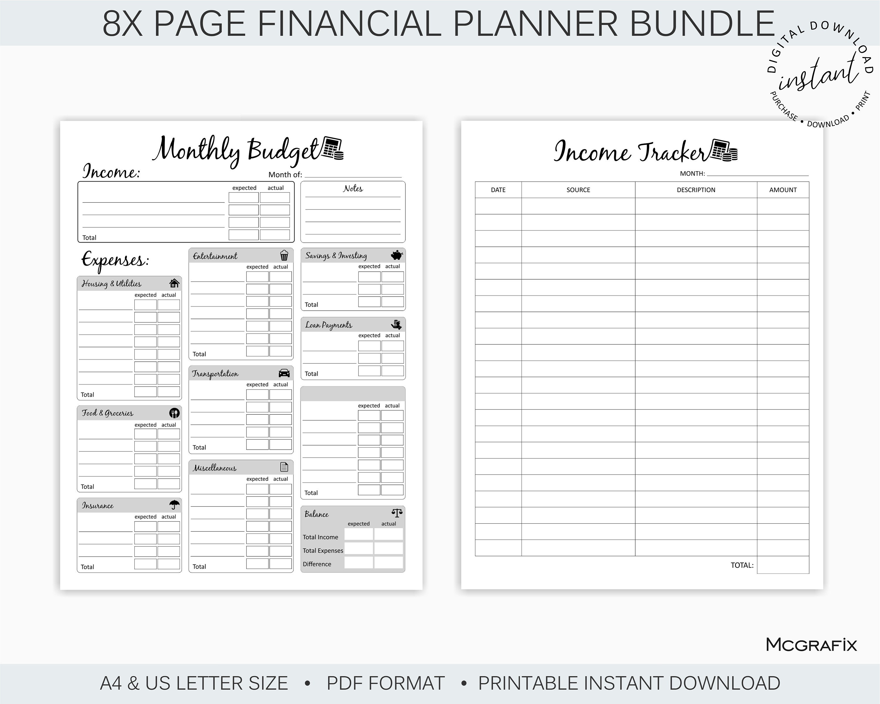 Finanzplaner Bündel druckbare Finanzpaket Geldplaner Budgetplaner Money ...