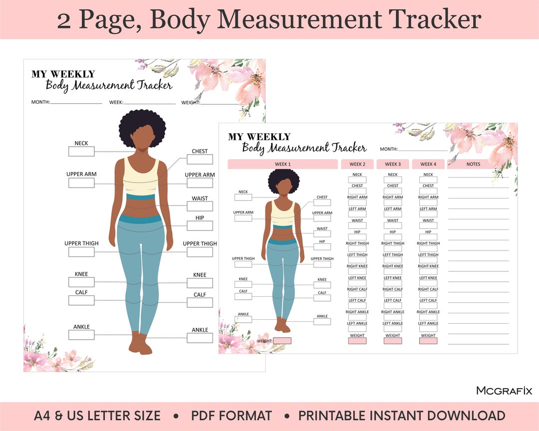 Measurement Tracker Weight Loss Tracker Printable Body Fitness Tracker ...