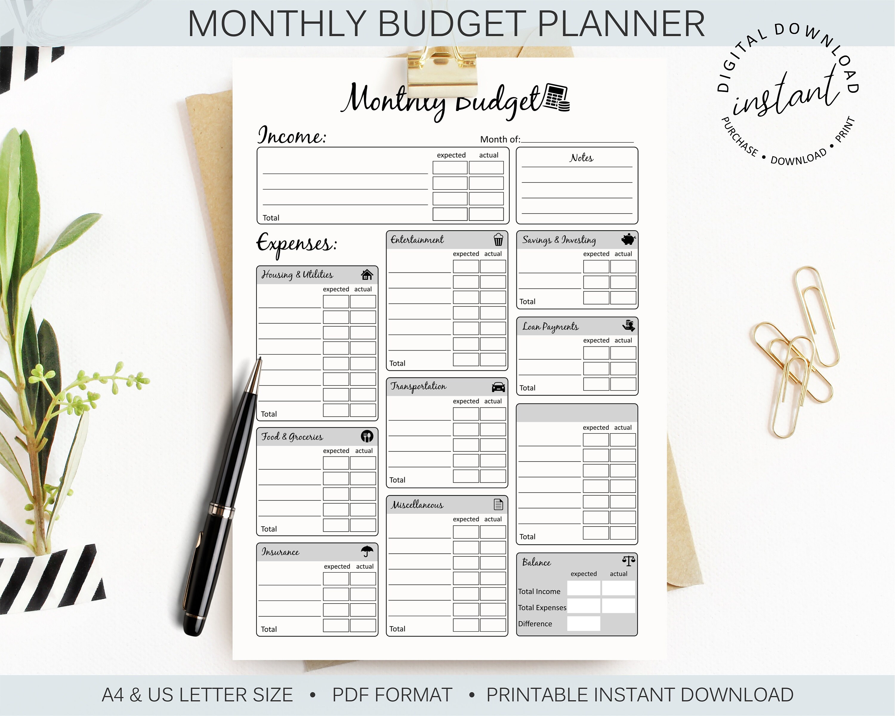 Monthly Budget Planner Printable Expense Tracker Finance Planner ...