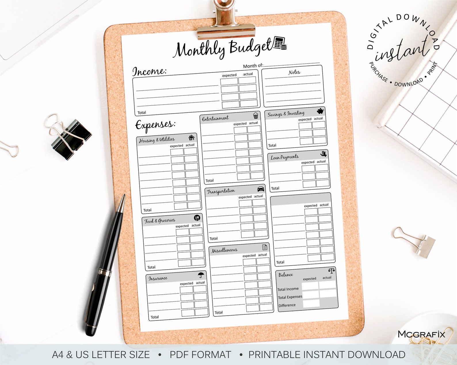 Monthly Budget Planner Printable Expense Tracker Finance Planner ...