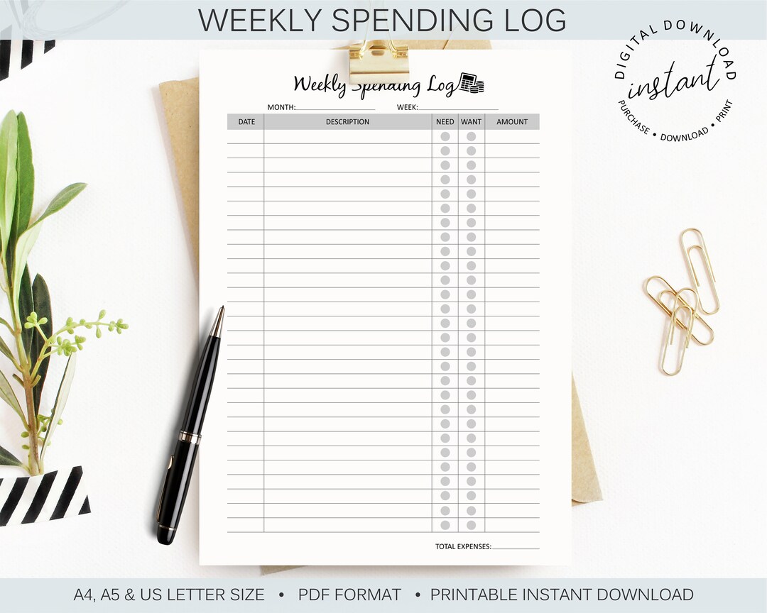 Weekly Spending Tracker Printable Spending Tracker Spending Log Expense ...