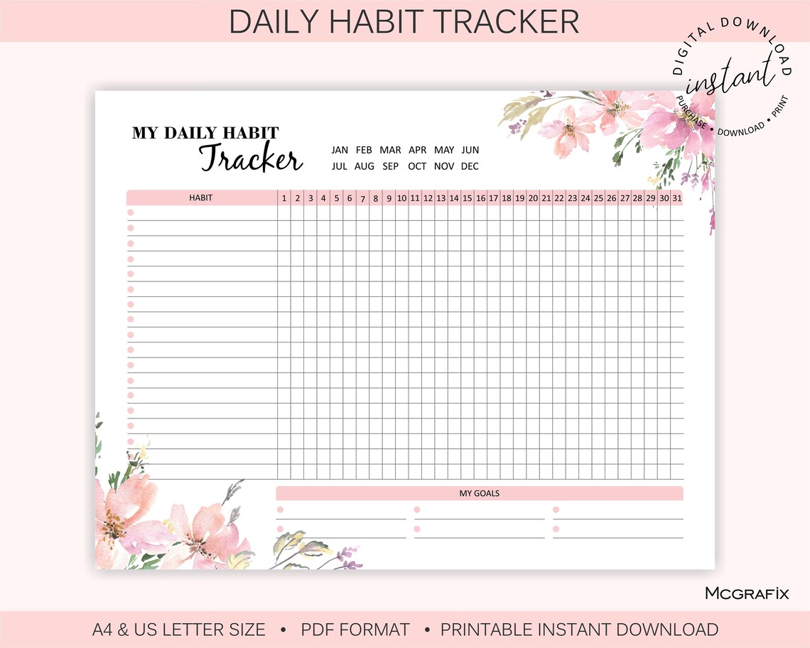Flower Habit Tracker Printable Daily Habit Tracker Printable Habit ...