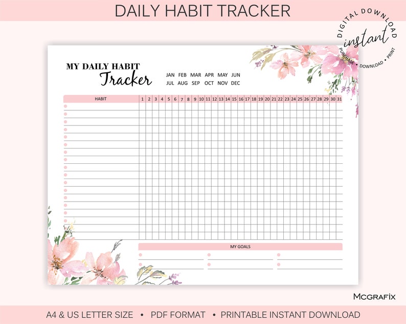Flower Habit Tracker Printable Daily Habit Tracker Printable Habit ...