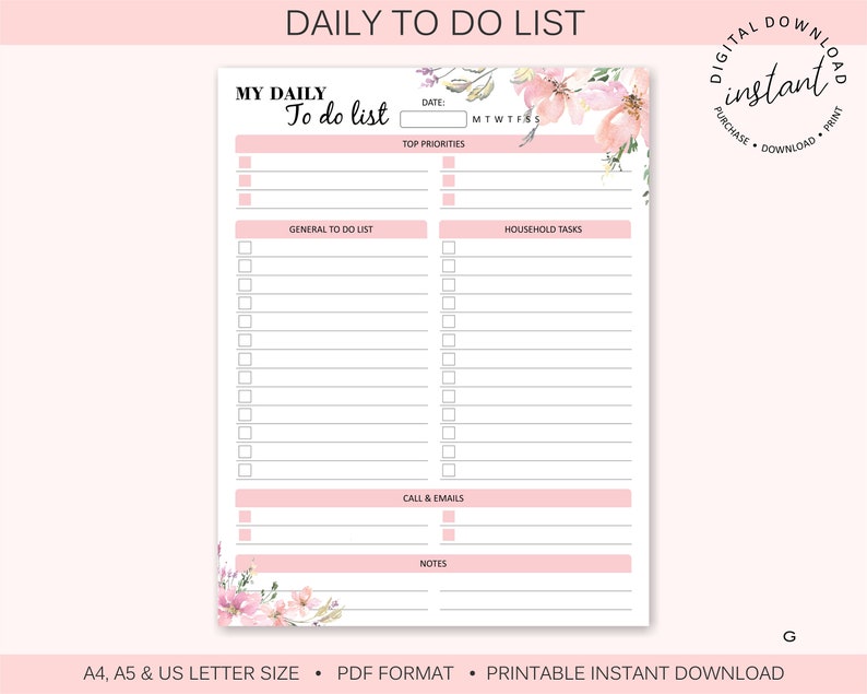 Flower Daily to Do List Printable Daily to Do List Printable to Do List ...