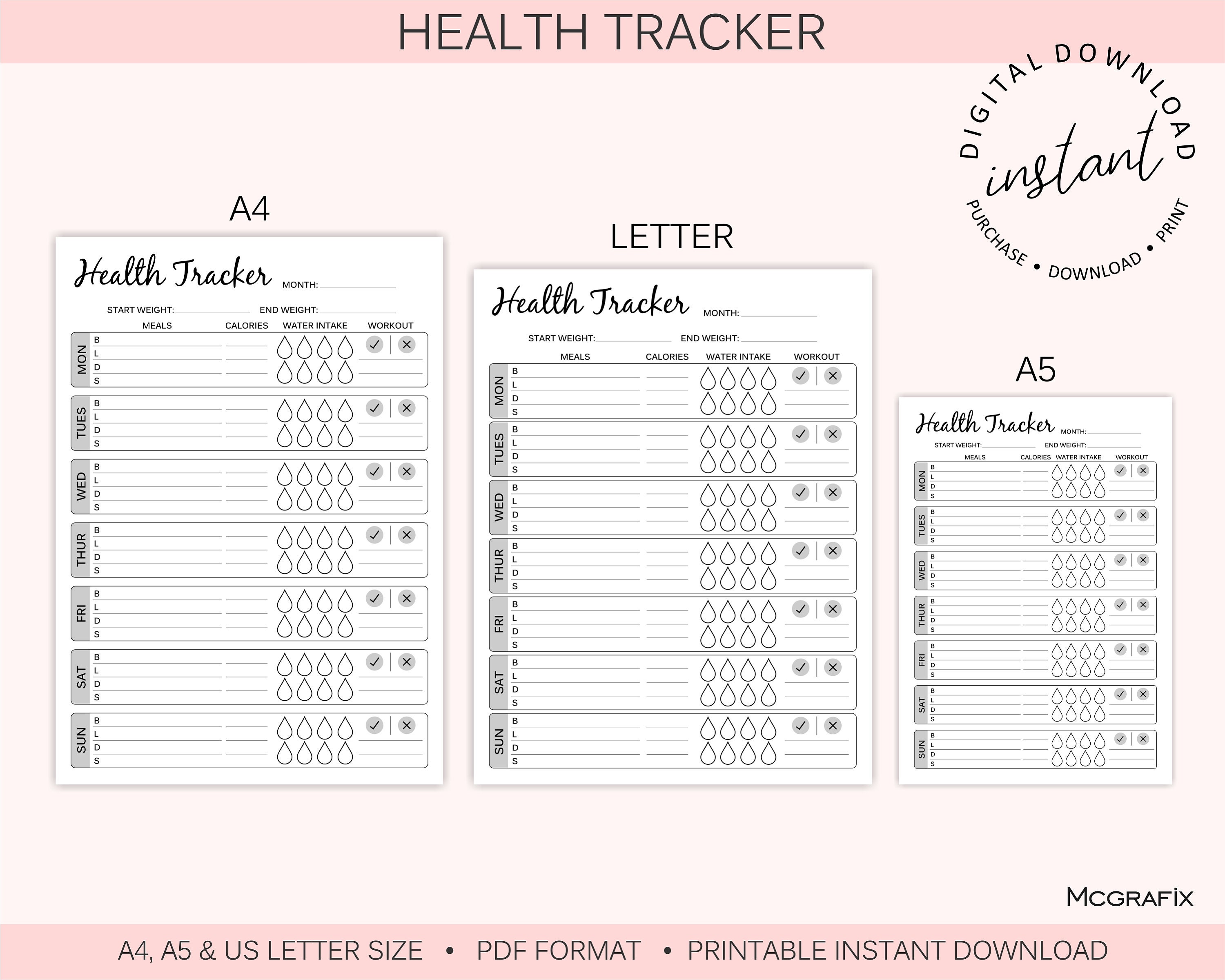 Health Tracker Printable | Wellness Tracker | Food Log | Calorie ...