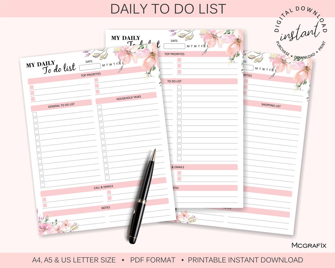 Flower Daily to Do List Printable Daily to Do List Printable to Do List ...